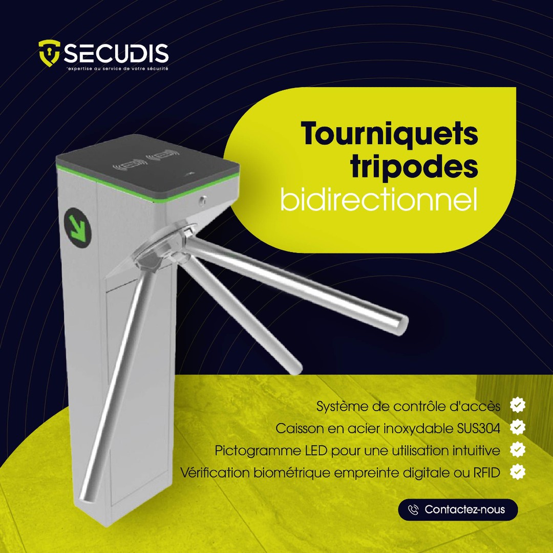 Tourniquet Tripode Bidirectionnel – Contrôle d’Accès Sécurisé – secudis.ma